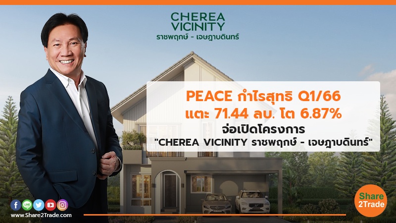 PEACE กำไรสุทธิ Q1/66 แตะ 71.44 ลบ. โต 6.87% จ่อเปิดโครงการ "CHEREA VICINITY ราชพฤกษ์ – เจษฎา ...